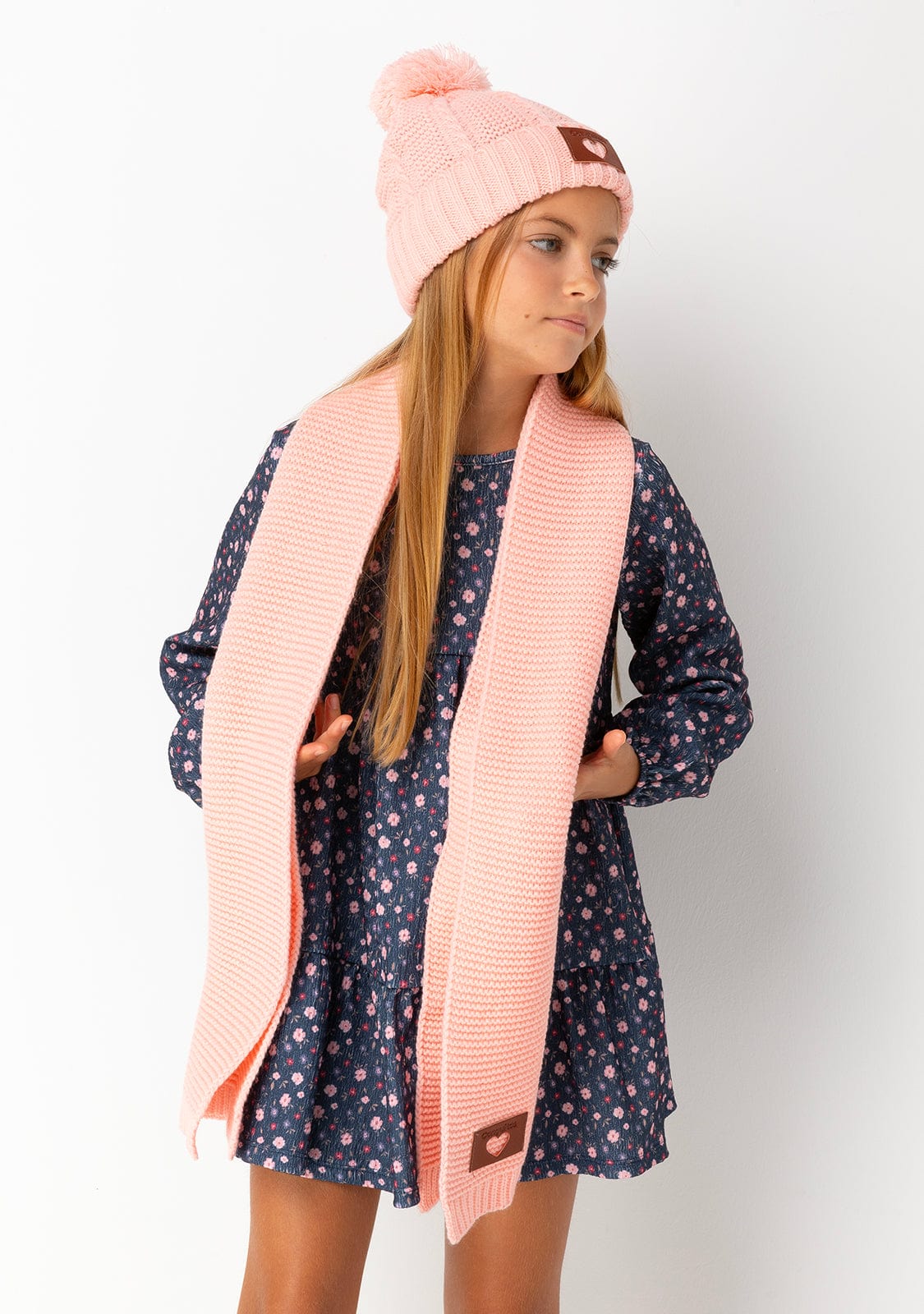 Girl's Pink Knitted Scarf with Heart Patch